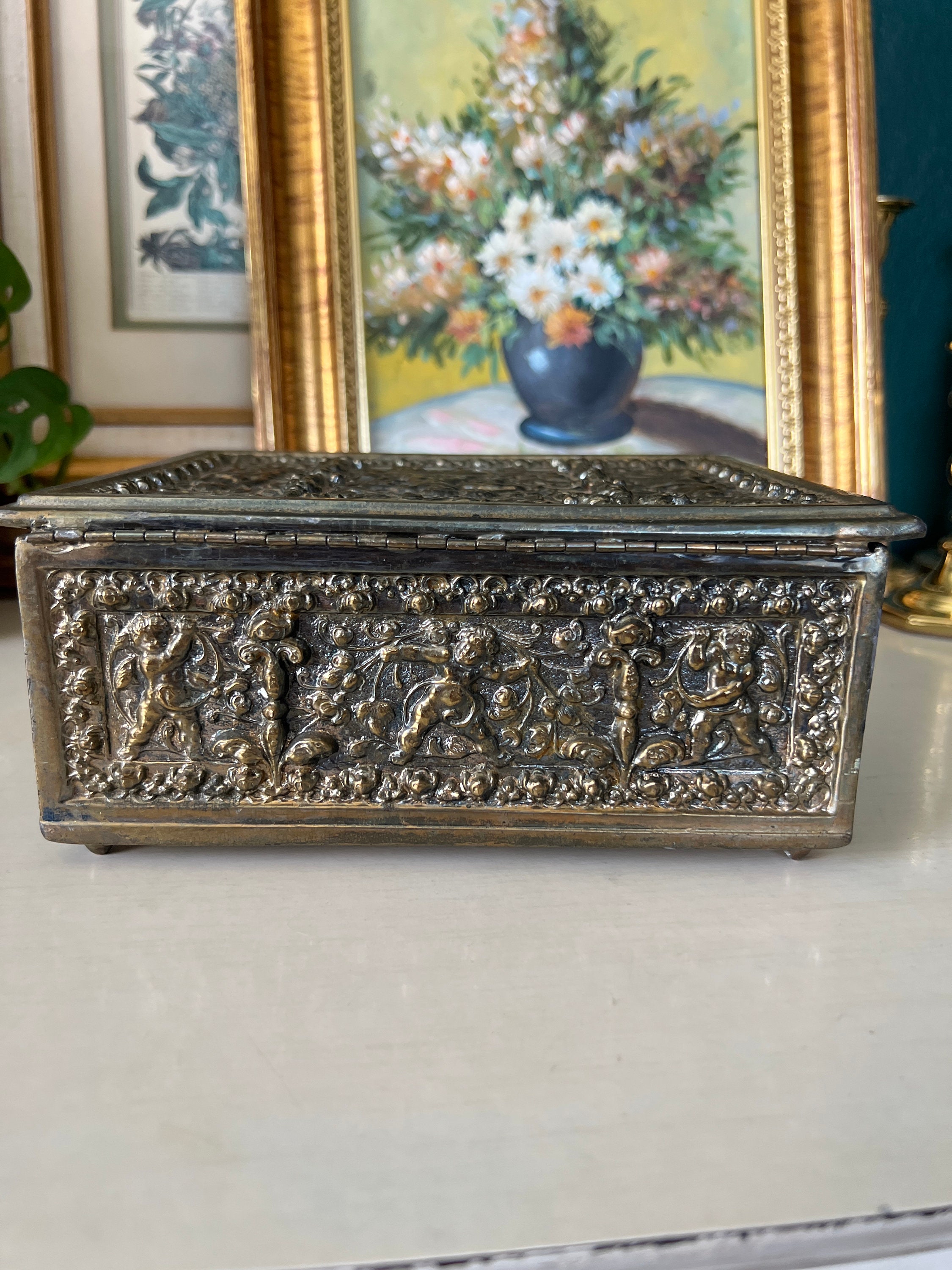 Antique Metal Chest Box Golden Bronze Very Heavyweight With - Etsy