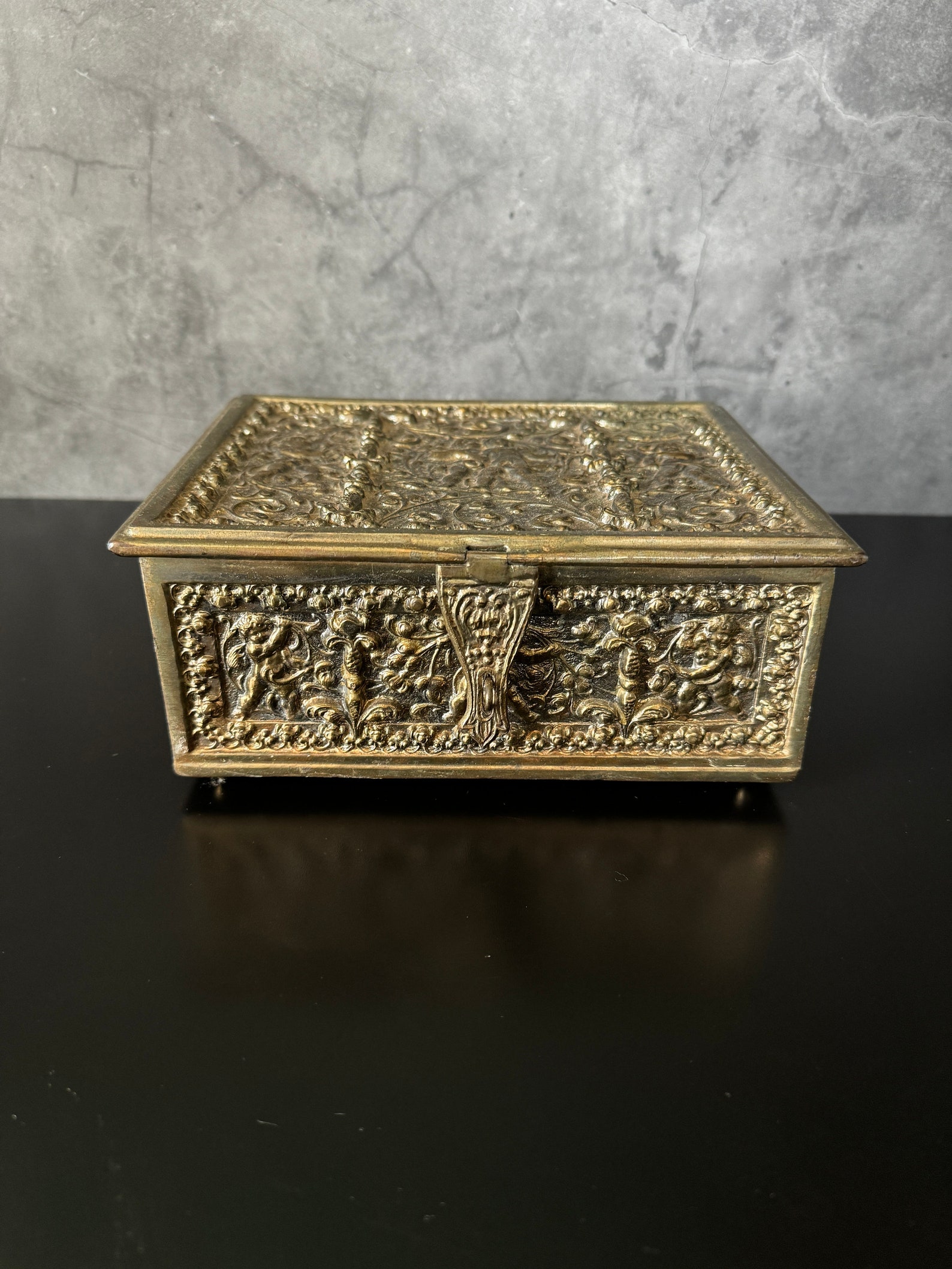Antique Metal Chest Box Golden Bronze Very Heavyweight With Flowers ...
