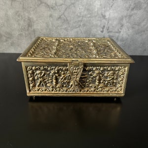 Antique Metal Chest Box Golden Bronze Very Heavyweight With Flowers ...