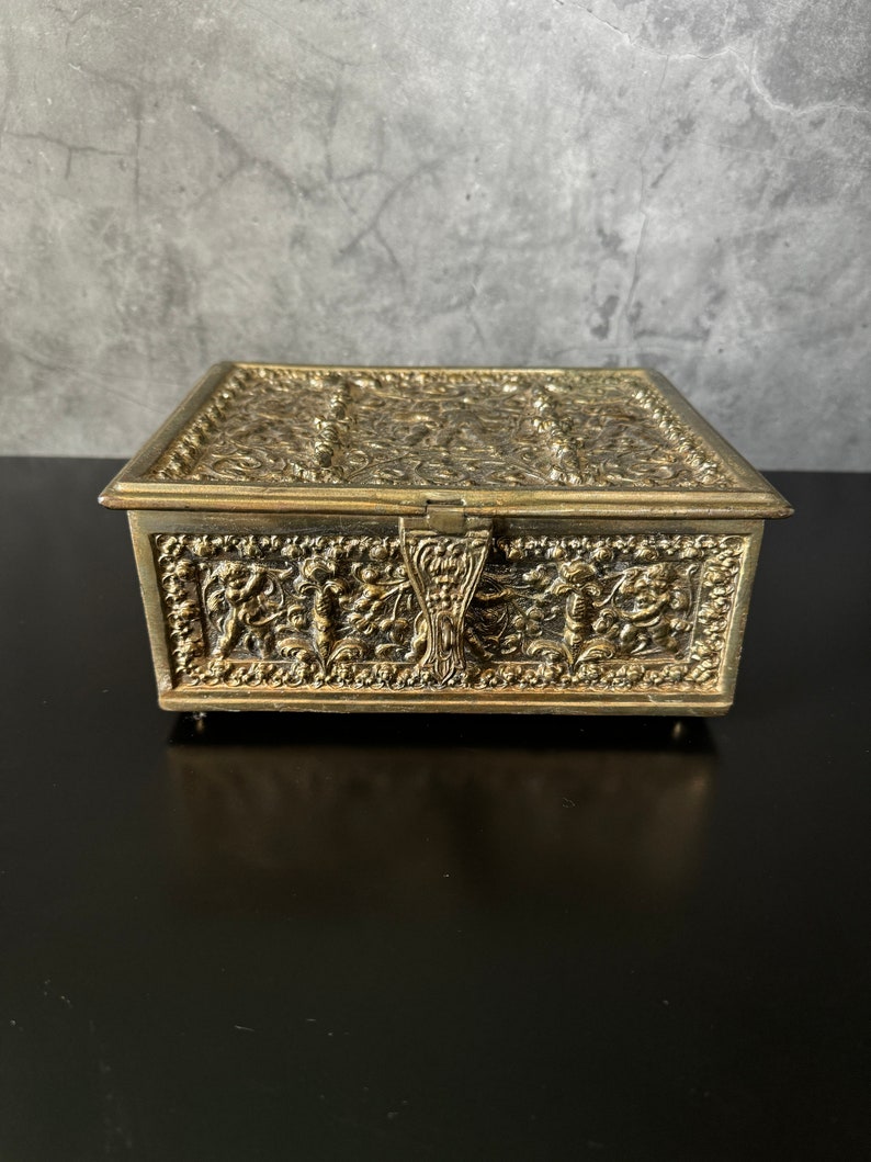Antique Metal Chest Box Golden Bronze Very Heavyweight With Flowers ...