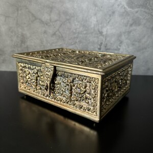 Antique Metal Chest Box Golden Bronze Very Heavyweight With Flowers ...