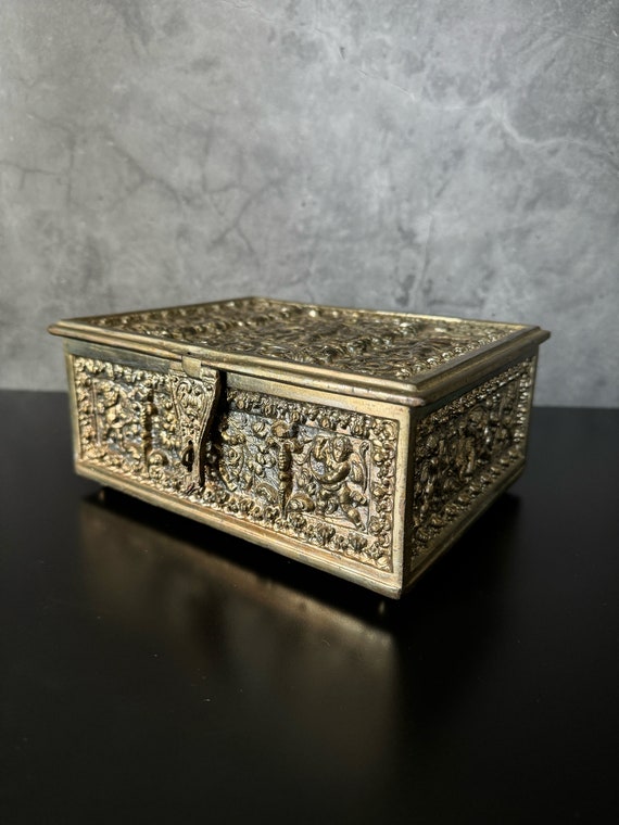 Antique Metal Chest Box Golden Bronze very Heavyweigh… - Gem