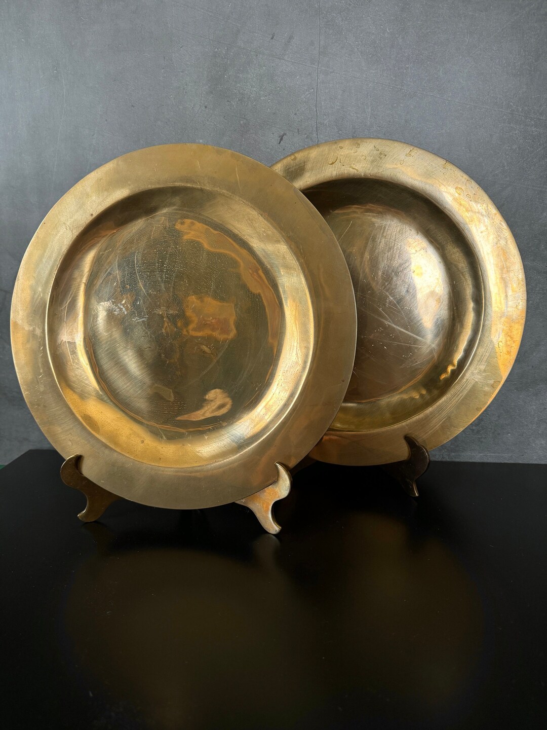 Vintage Polished Solid Brass Round Chargers Set of 2 | 11” Gold Plate ...