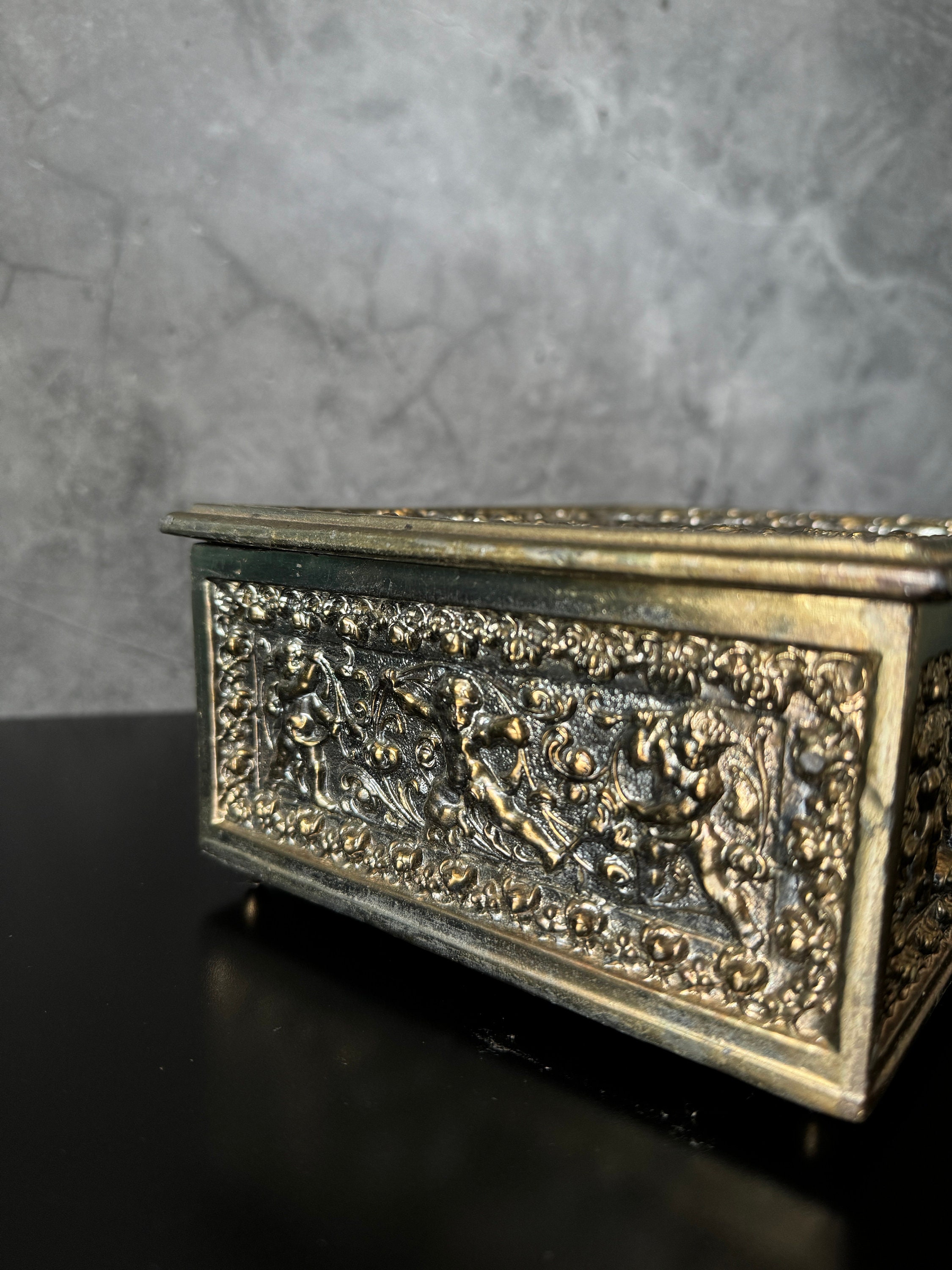 Antique Metal Chest Box Golden Bronze Very Heavyweight With Flowers ...