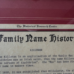 Killoran Official Sign & Stamped by the Historical Research Center ...