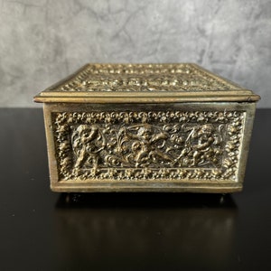 Antique Metal Chest Box Golden Bronze Very Heavyweight With Flowers ...