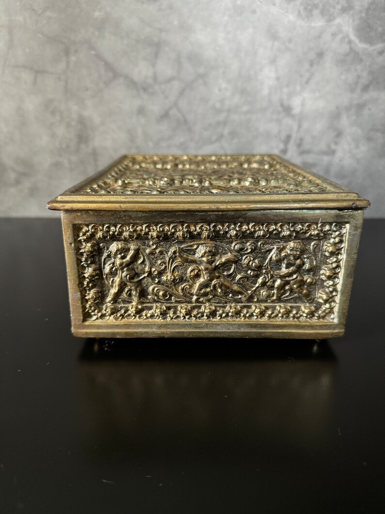 Antique Metal Chest Box Golden Bronze Very Heavyweight With Flowers ...