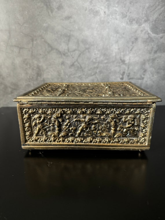 Antique Metal Chest Box Golden Bronze very Heavyweigh… - Gem