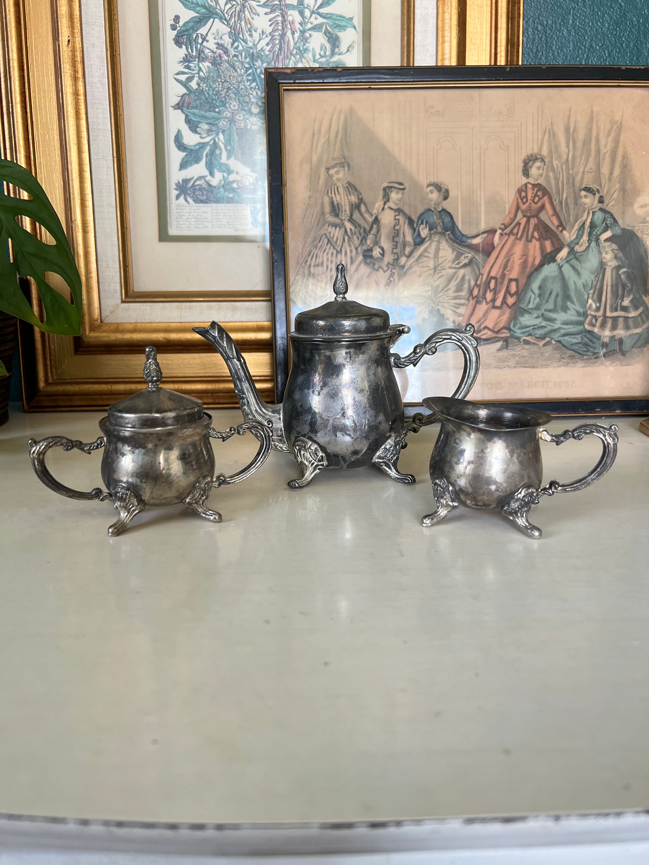 Mini Tea Set With Creamer and Sugar Bowl Vintage Victorian Silver ...