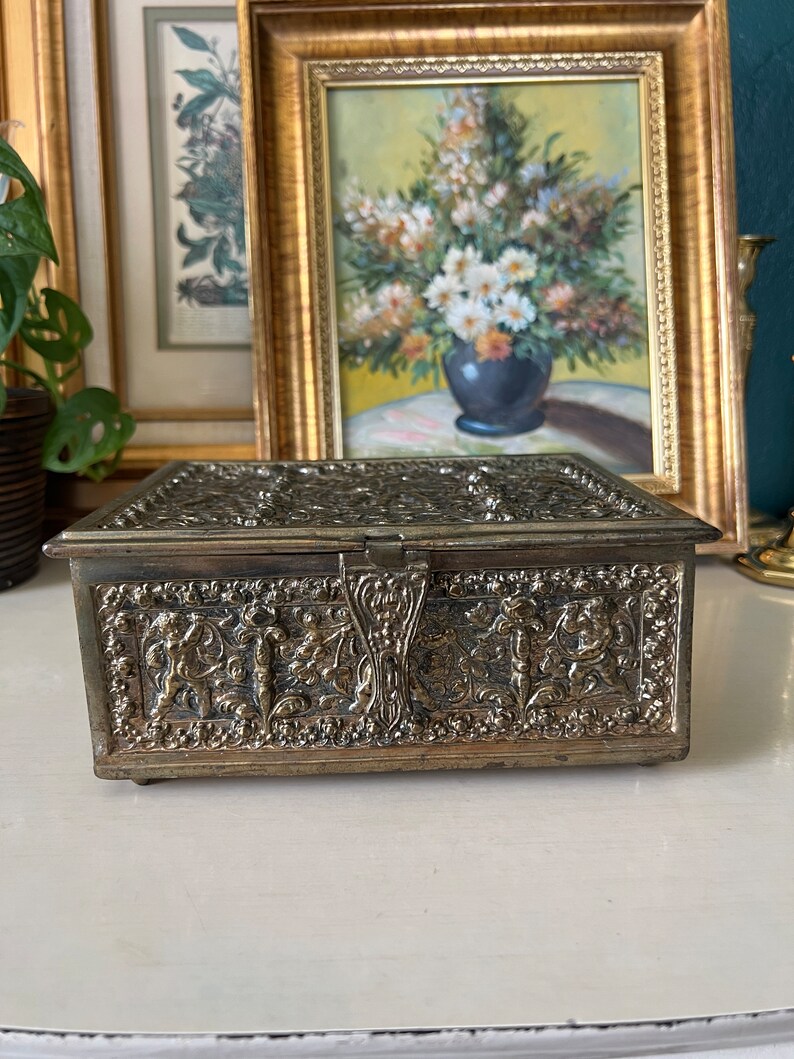 Antique Metal Chest Box Golden Bronze Very Heavyweight With - Etsy