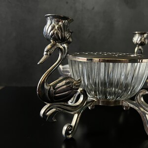 Silverplate Swan Centerpiece With Crystal Bowl, Flower Frog ...