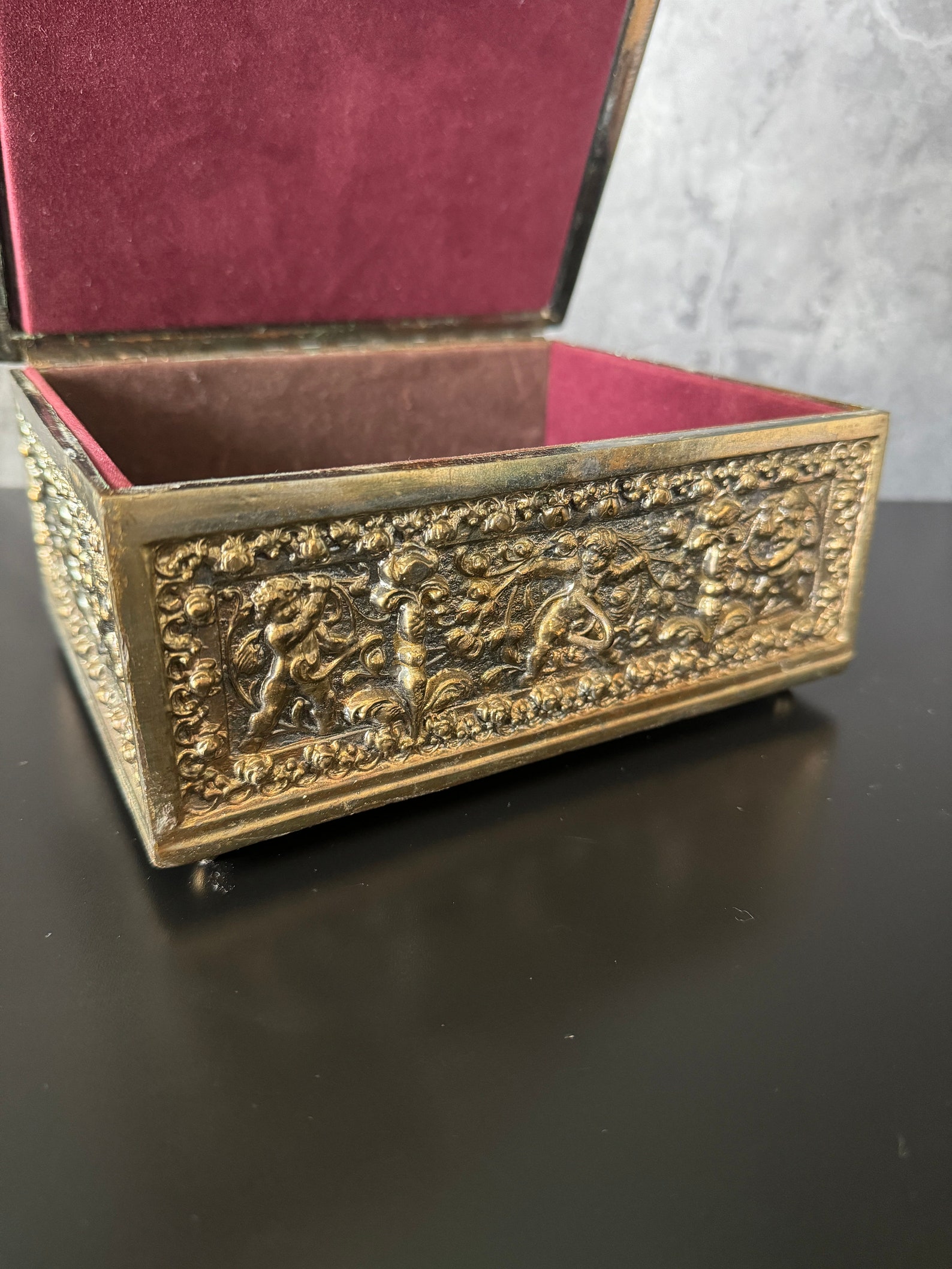 Antique Metal Chest Box Golden Bronze Very Heavyweight With Flowers ...