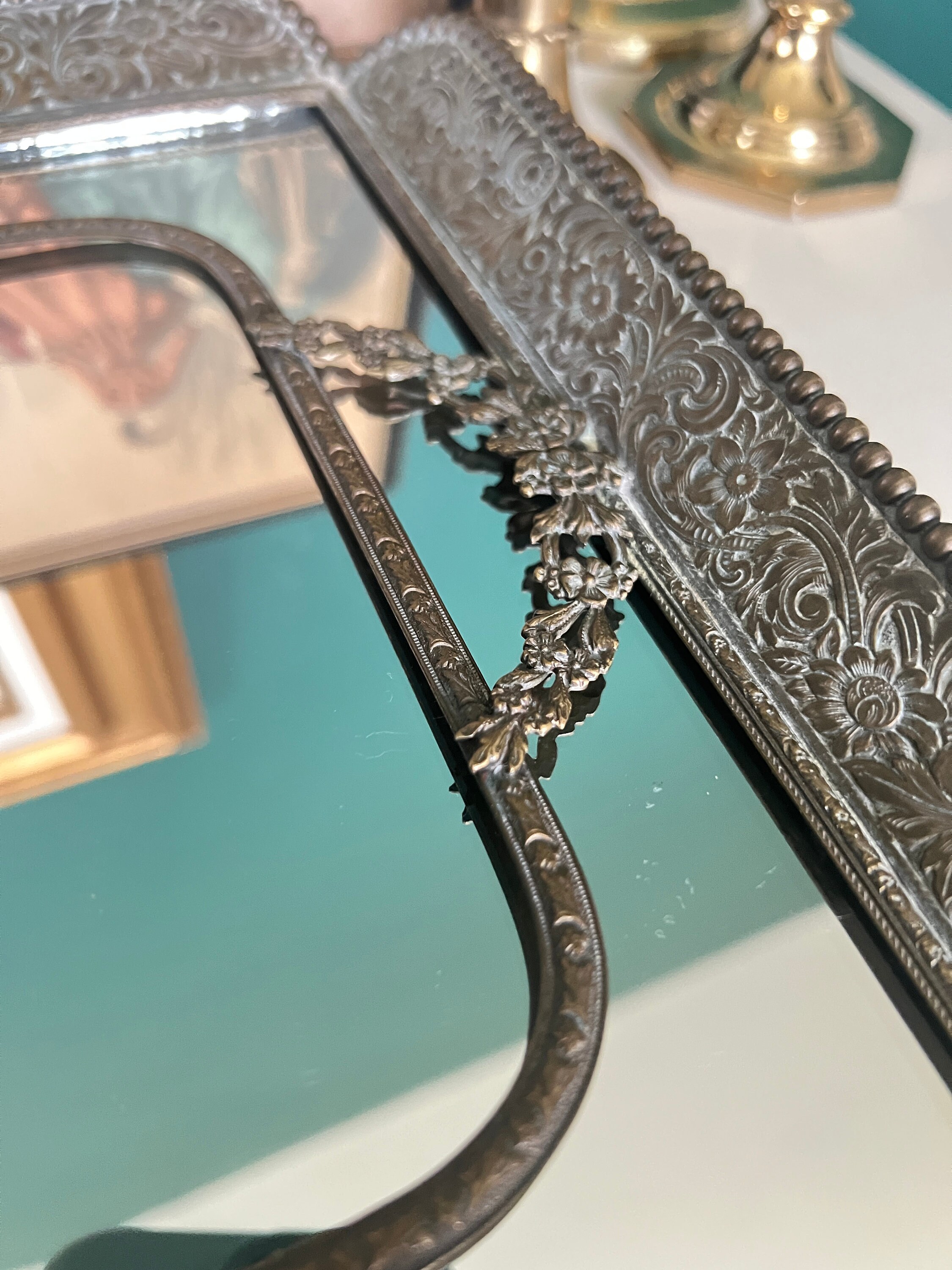 Antique Vanity Tray Brass and Mirror Unique With Double Leaves - Etsy