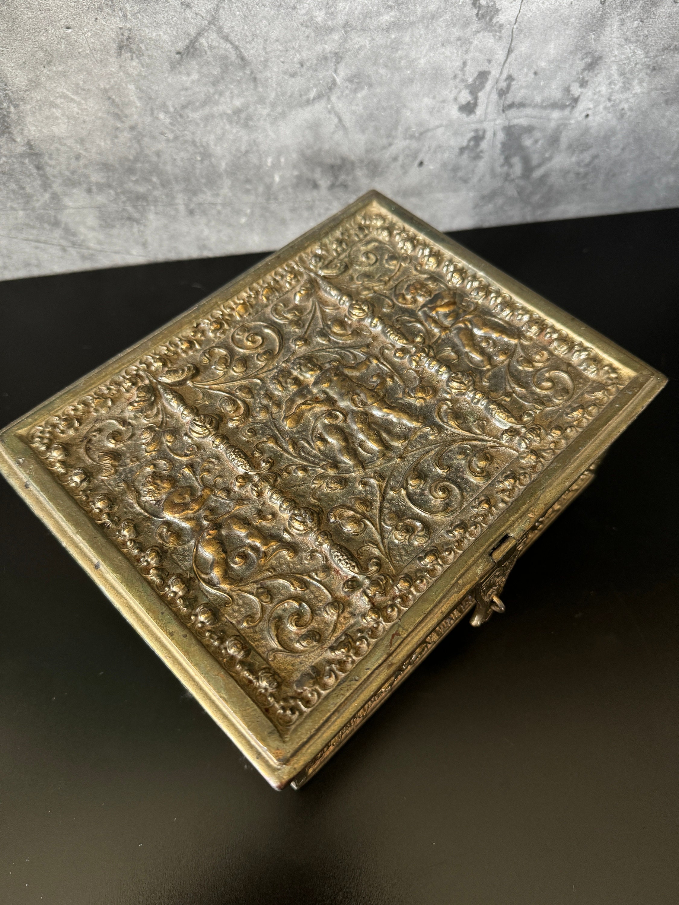 Antique Metal Chest Box Golden Bronze Very Heavyweight With Flowers ...