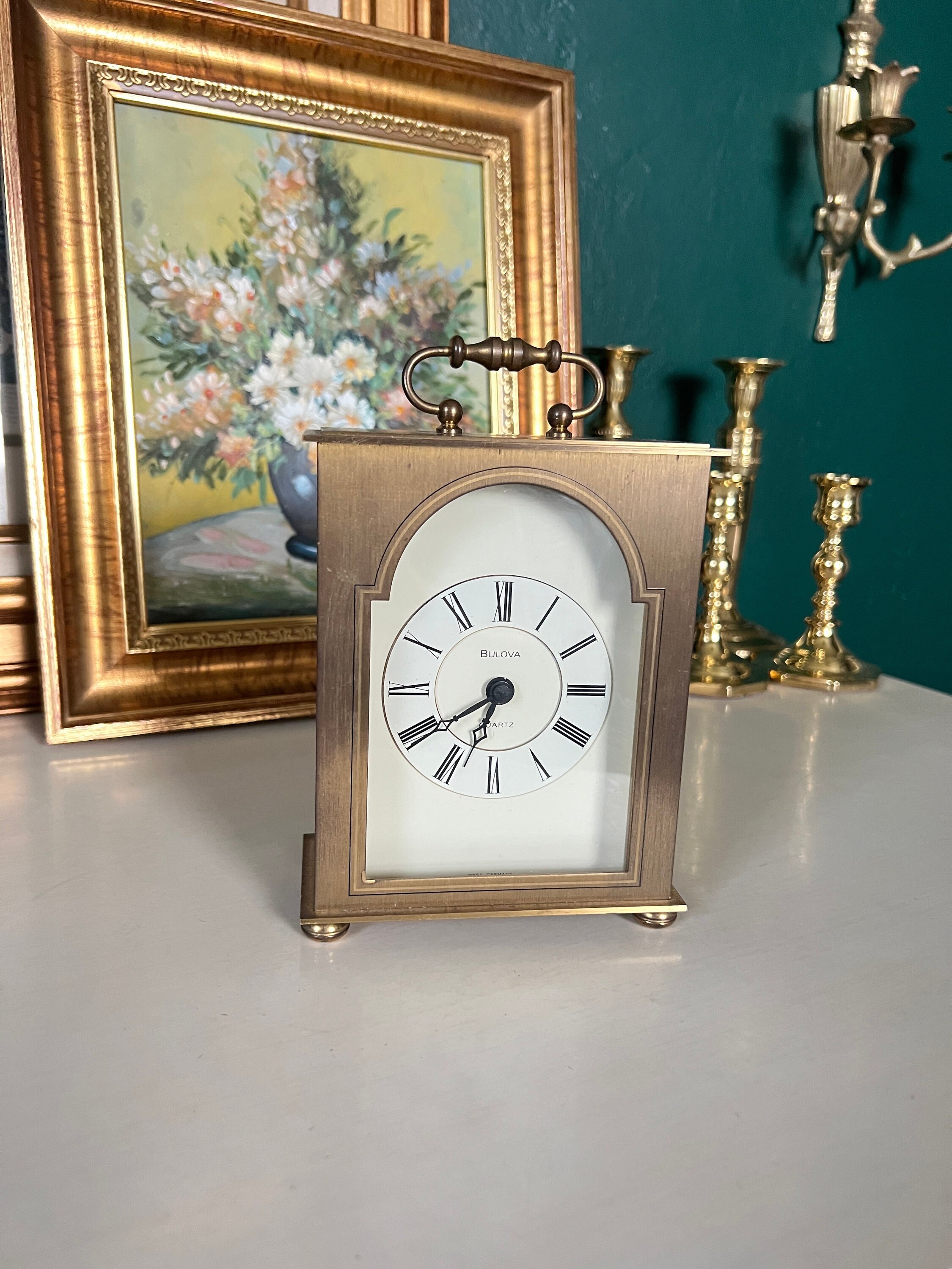 Vintage German Clock Bulova Quartz Carraige Clock for Shelf, Table, or ...