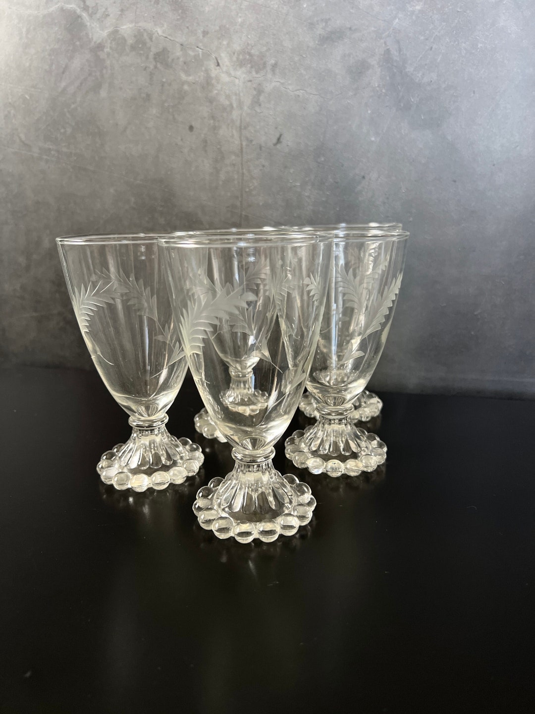 Vintage Tropical Palm Leaf Etched Glass Unique | Anchor Hocking "boopie" Berwick Goblets Set of ...