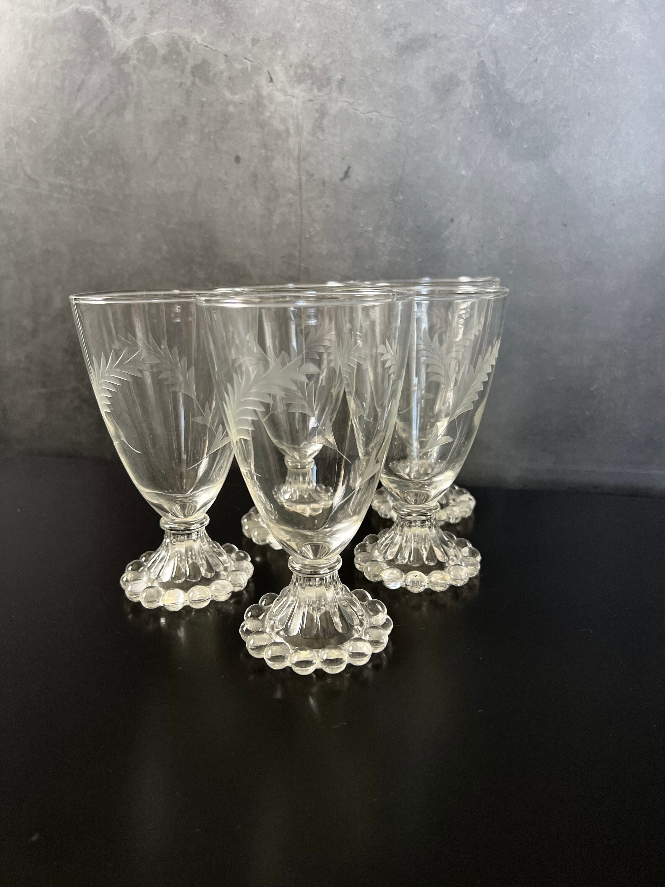 Vintage Tropical Palm Leaf Etched Glass Unique Anchor Hocking boopie Berwick Goblets Set of 5 C ...