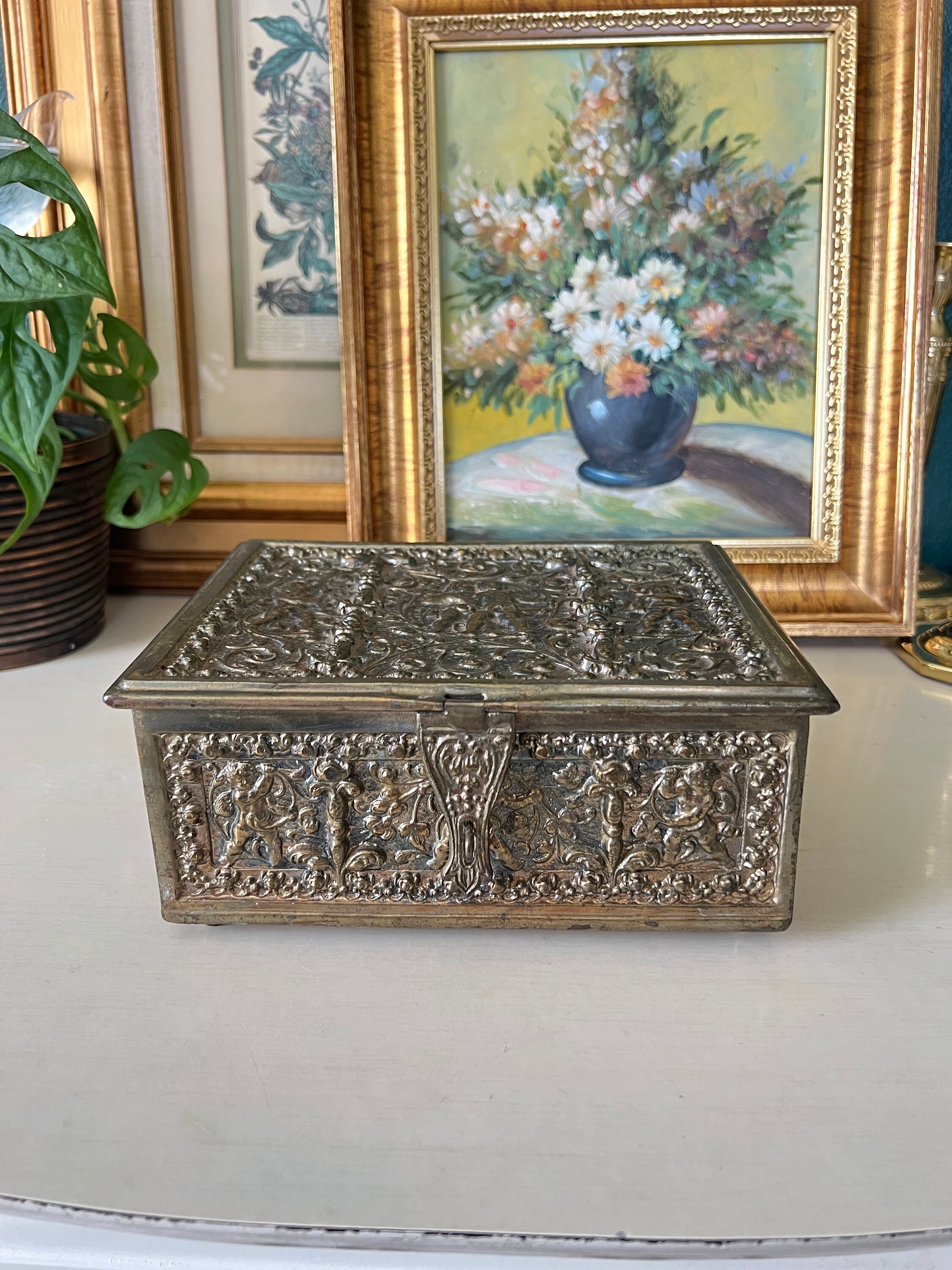 Antique Metal Chest Box Golden Bronze Very Heavyweight With - Etsy