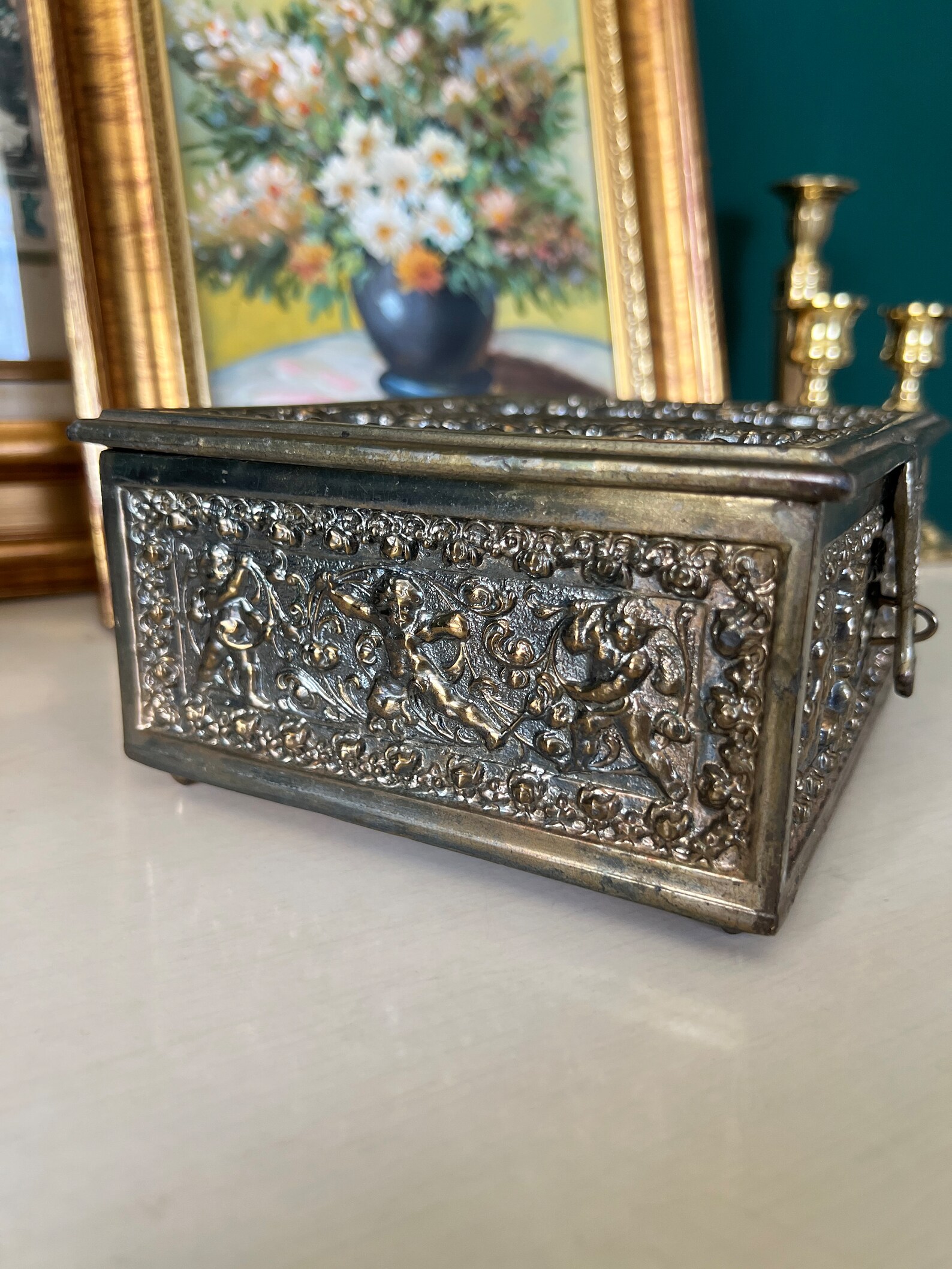 Antique Metal Chest Box Golden Bronze Very Heavyweight With - Etsy