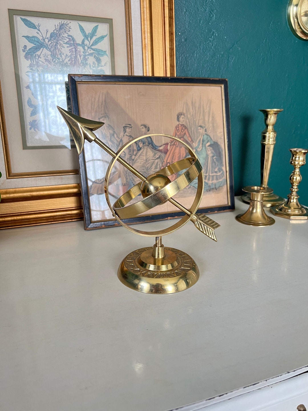 Vintage Lacquered Brass Armillary Globe and Arrow Sculpture | Eclectic ...