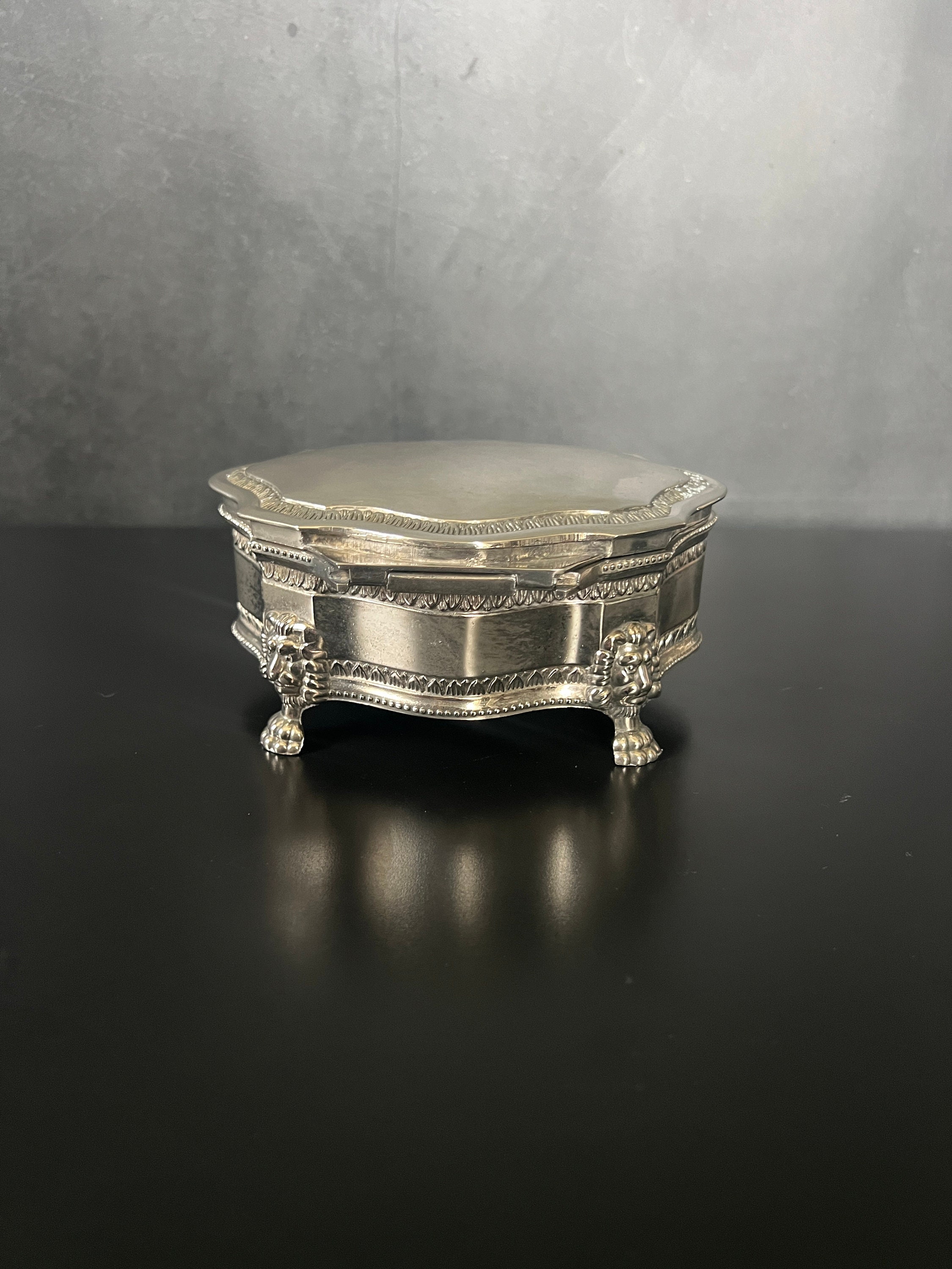 Vintage Lion Head Jewelry Box Silverplate Metal Jewelry Casket With ...