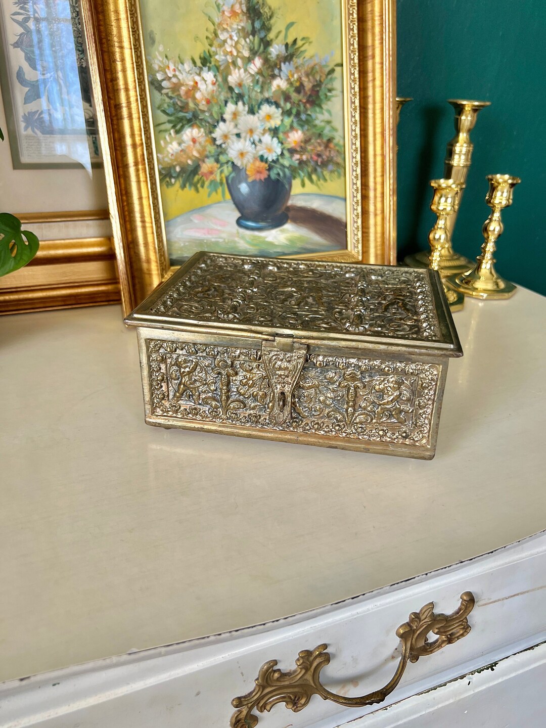 Antique Metal Chest Box Golden Bronze Very Heavyweight With - Etsy