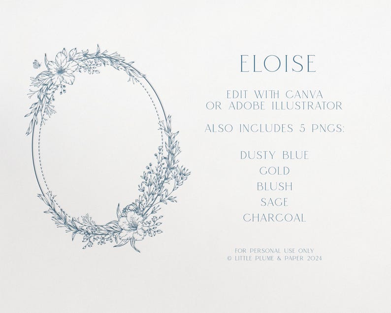 Elegant Oval Wedding Crest Custom Floral Wildflower Digital Canva Logo ...