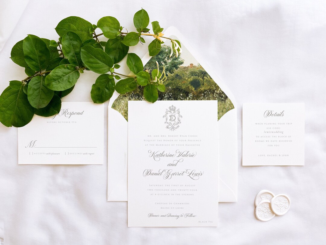 Bridgerton Wedding French Crest Wedding Invitation Custom Crown Crest ...