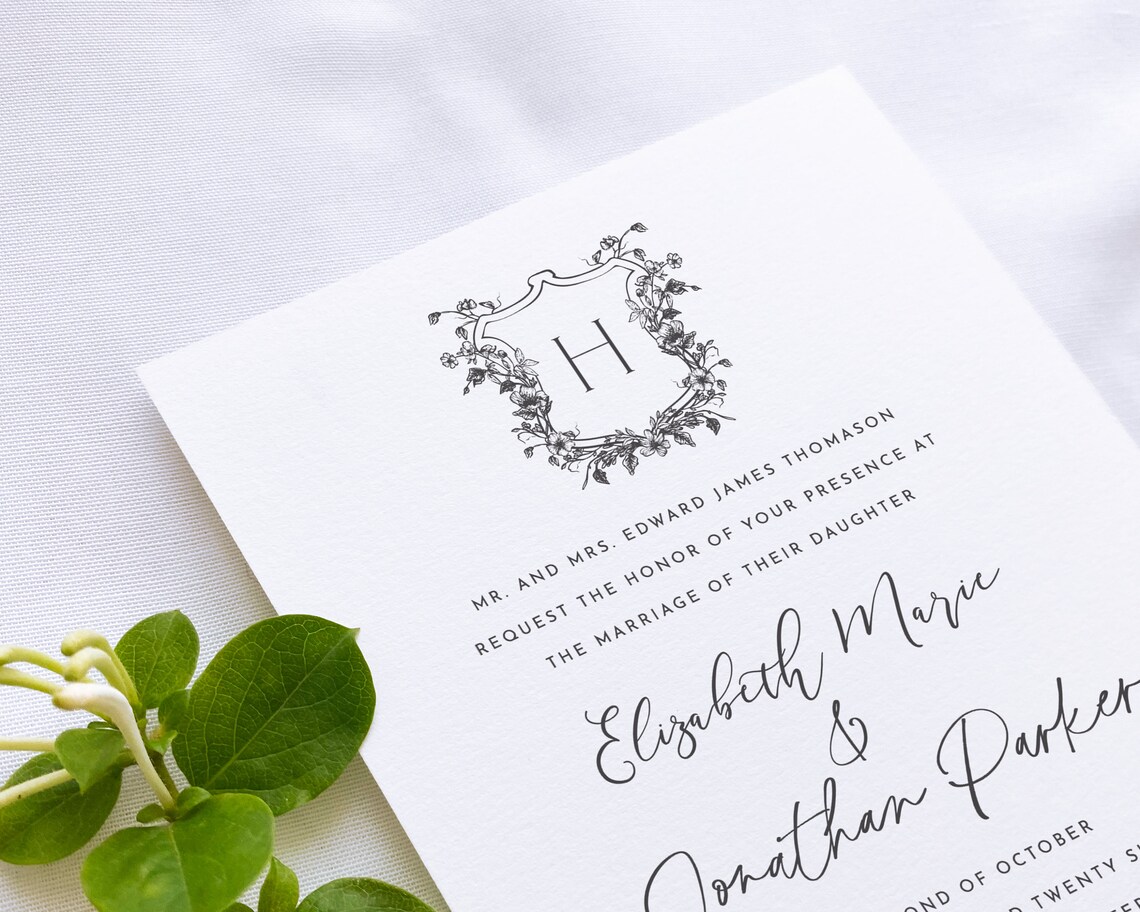 Elegant Vintage Wildflower Wedding Crest Heirloom Monogram Digital ...