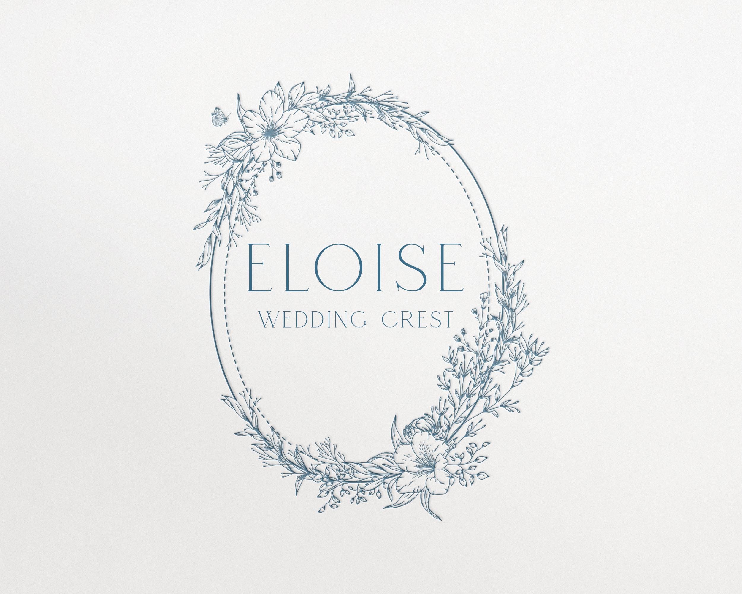 Elegant Oval Wedding Crest Custom Floral Wildflower Digital Canva Logo ...