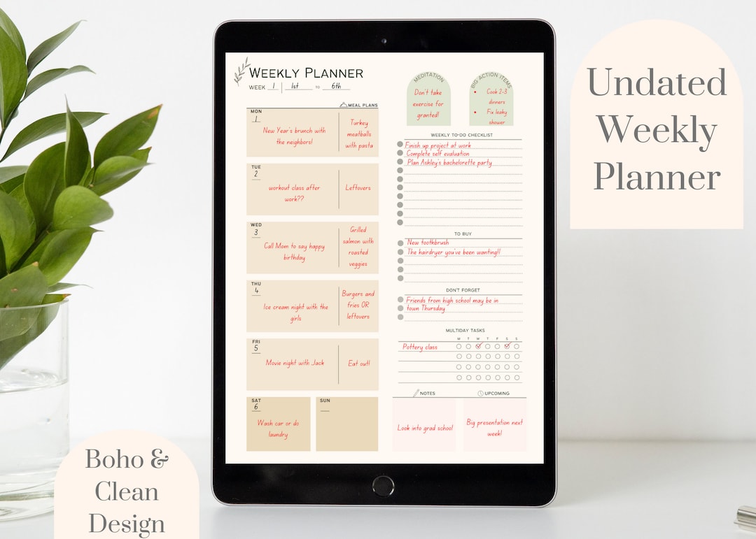 Boho Weekly Planner, Undated & Reusable, Minimalist Style, Printable ...