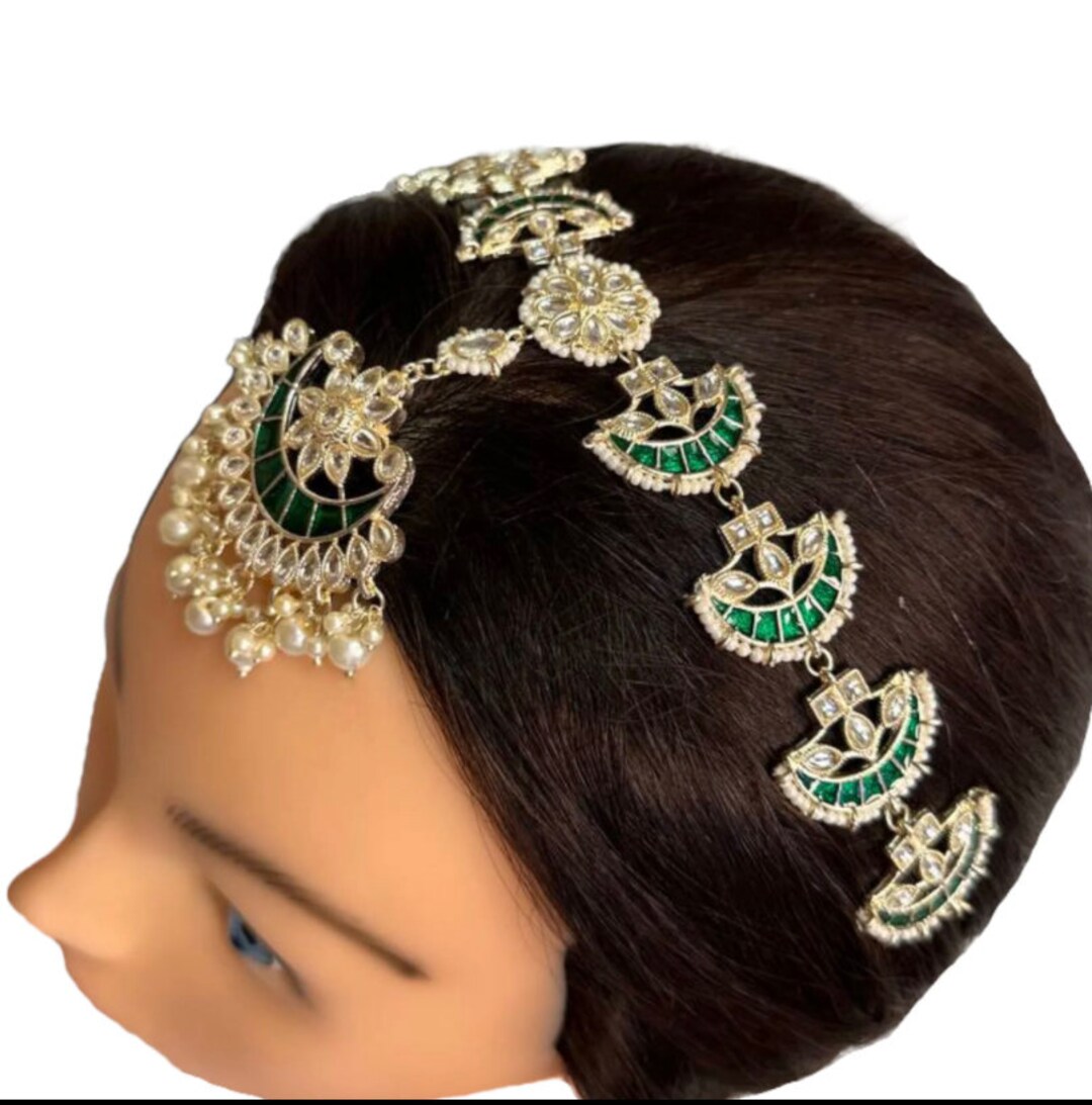 Gold Kundan Sheeshphool Sheesh Phool Matha Patti Indian Hair Jewelry ...