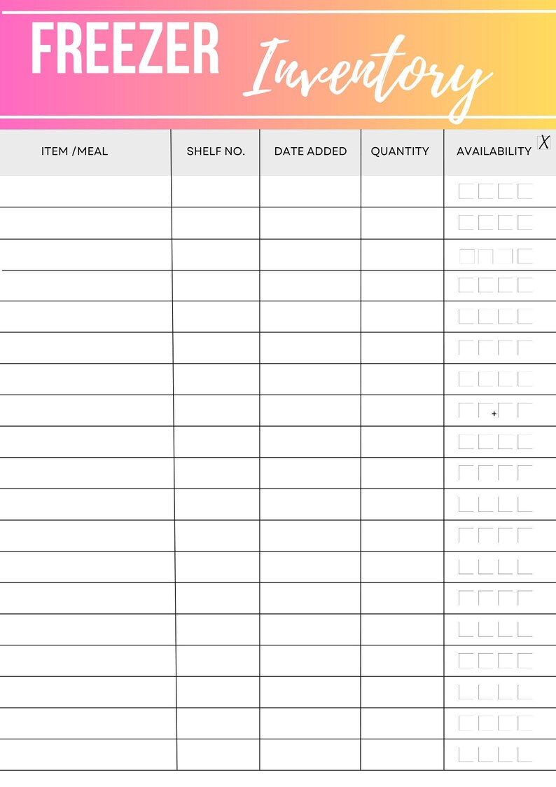 Freezer Inventory Stock Printable / Home Organisation / Food Tracking ...