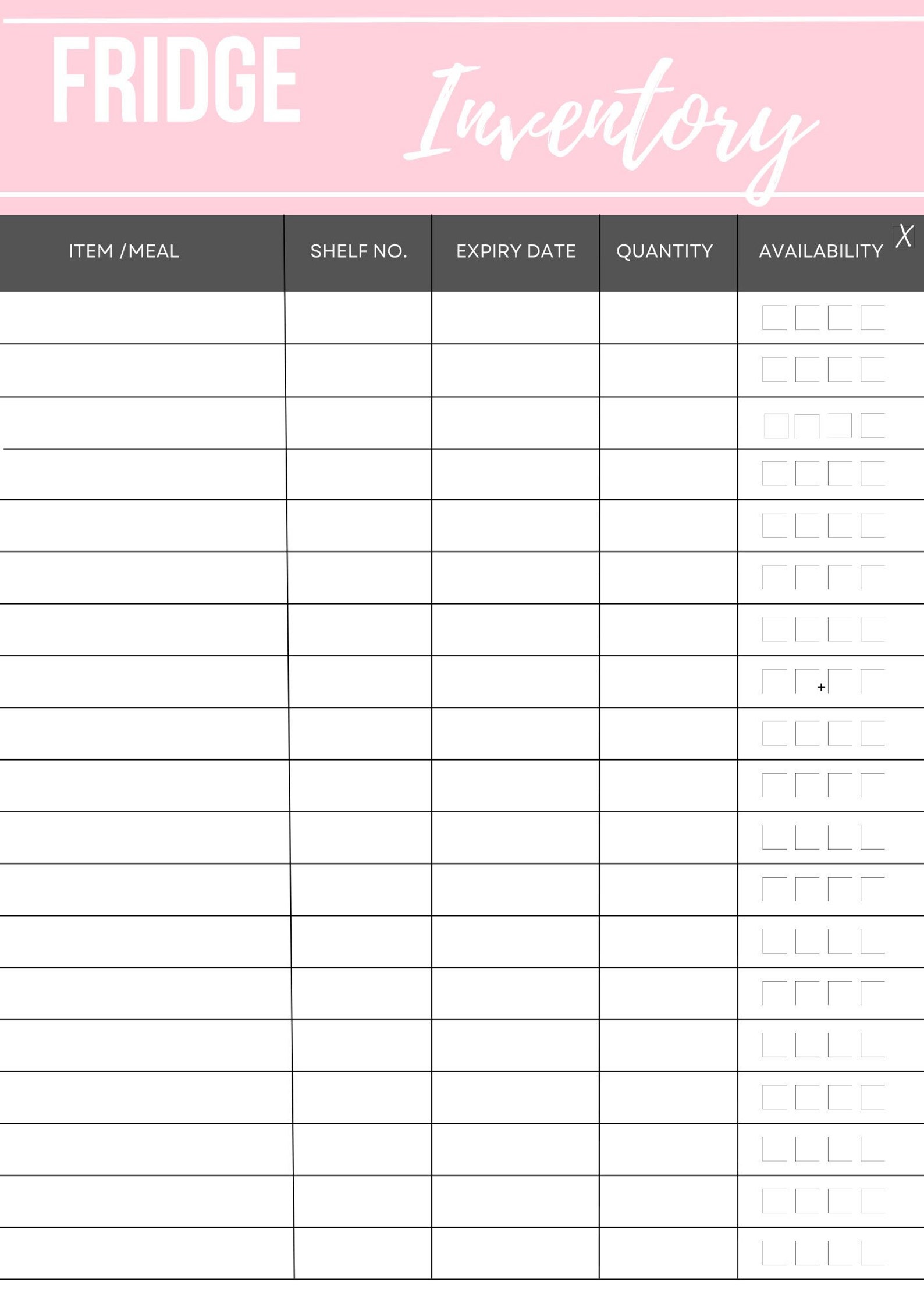 Fridge Inventory Stock Printable / Home Organisation / Food Tracking ...