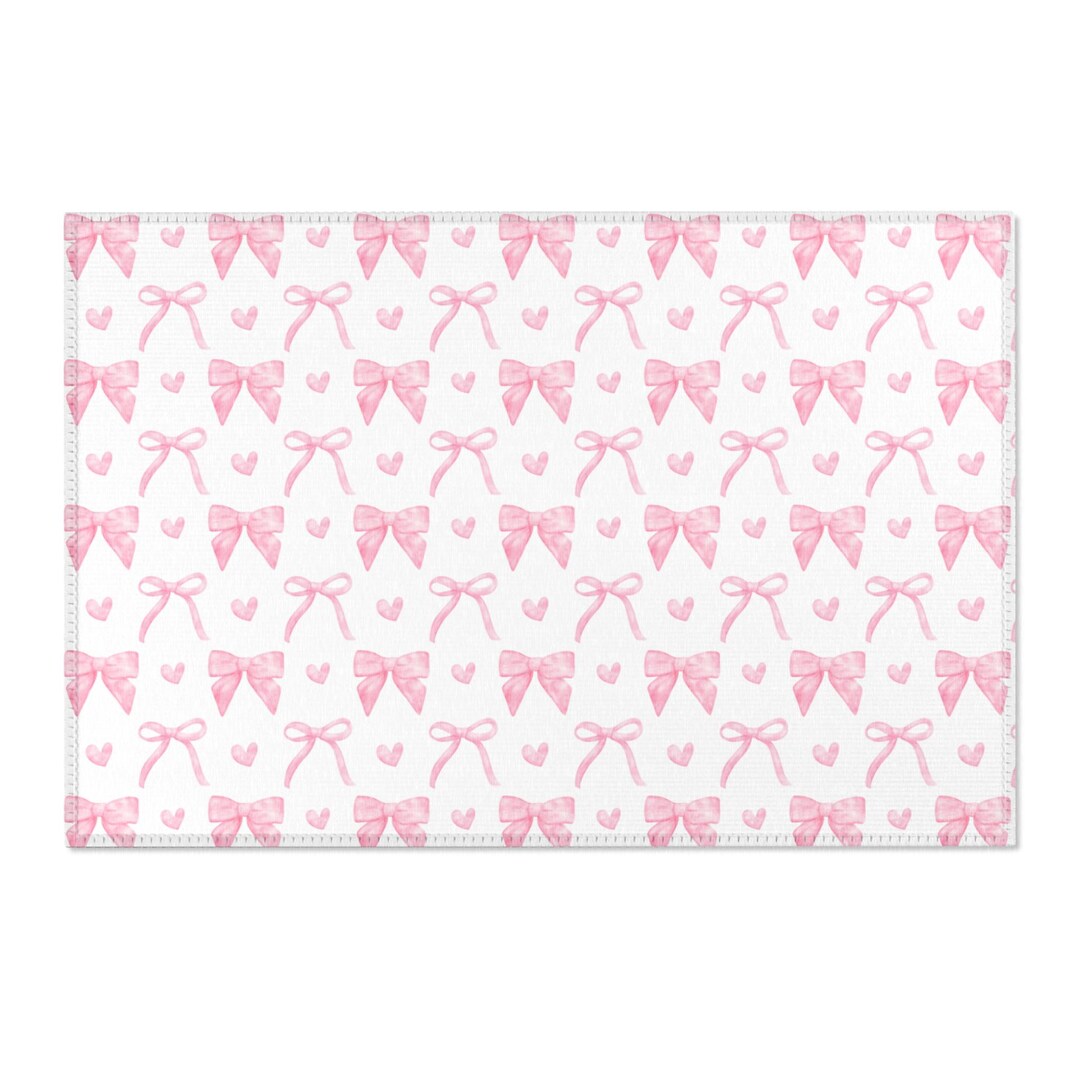 Coquette Pink Bow and Hearts Area Rug Carpet, Coquette Home Decor ...