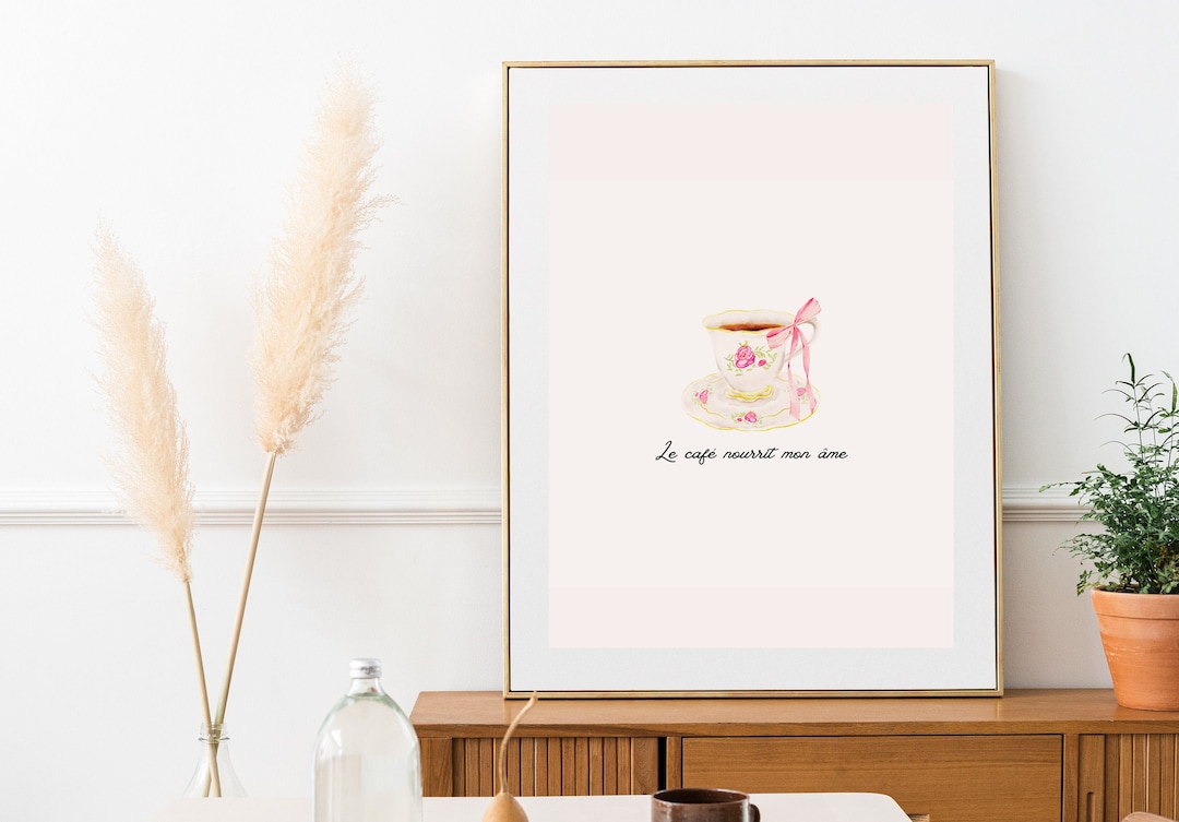 Vintage Coquette Coffee Tea Cup Poster, Coquette X Cafecore Wall Art ...