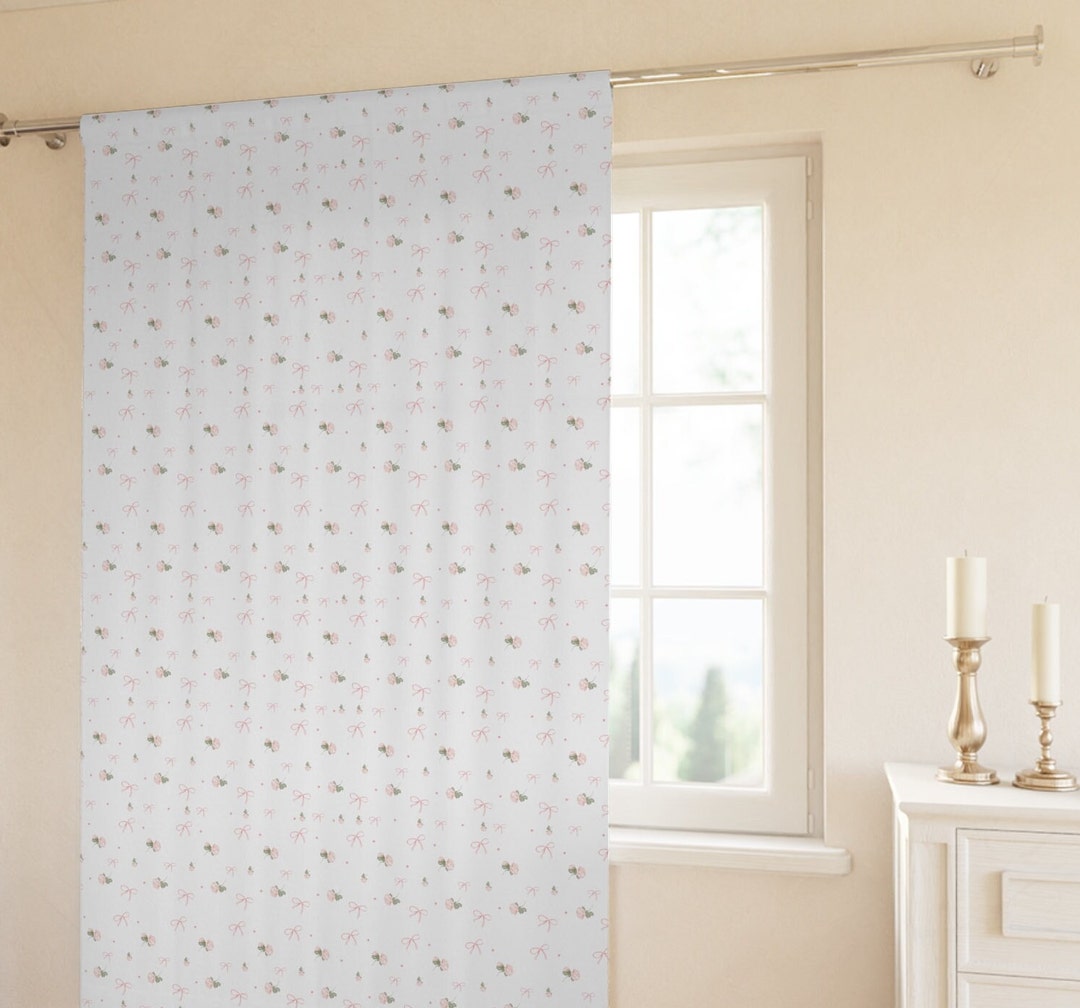 Coquette Aesthetic Pink Bow Pink Rose Curtains Window Curtains Cute ...