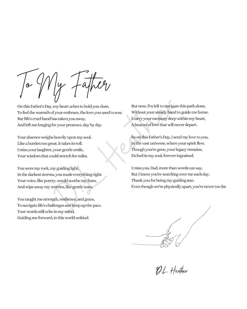 To My Father Poem - A Poem for Dad in Heaven on Father's Day - Etsy UK