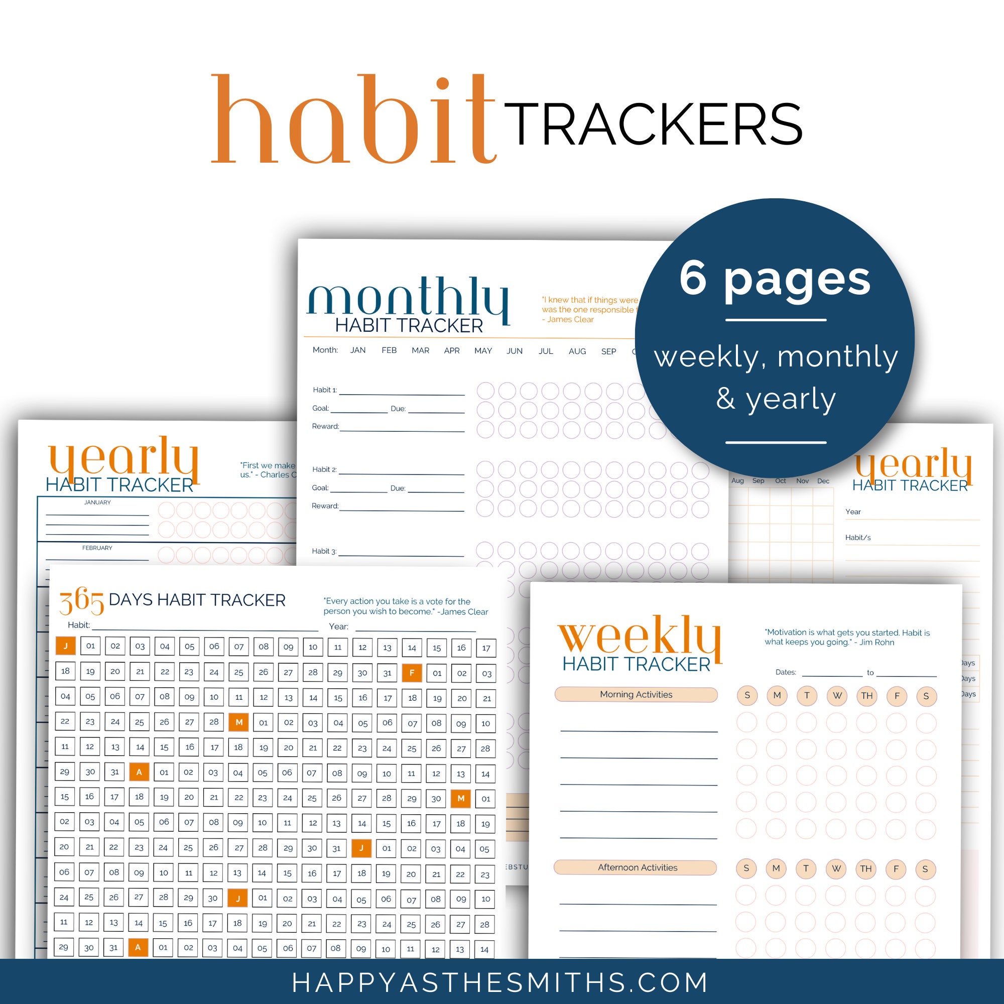 Printable Habit Tracker Bundle: Weekly, Monthly, Yearly Goal Setting ...