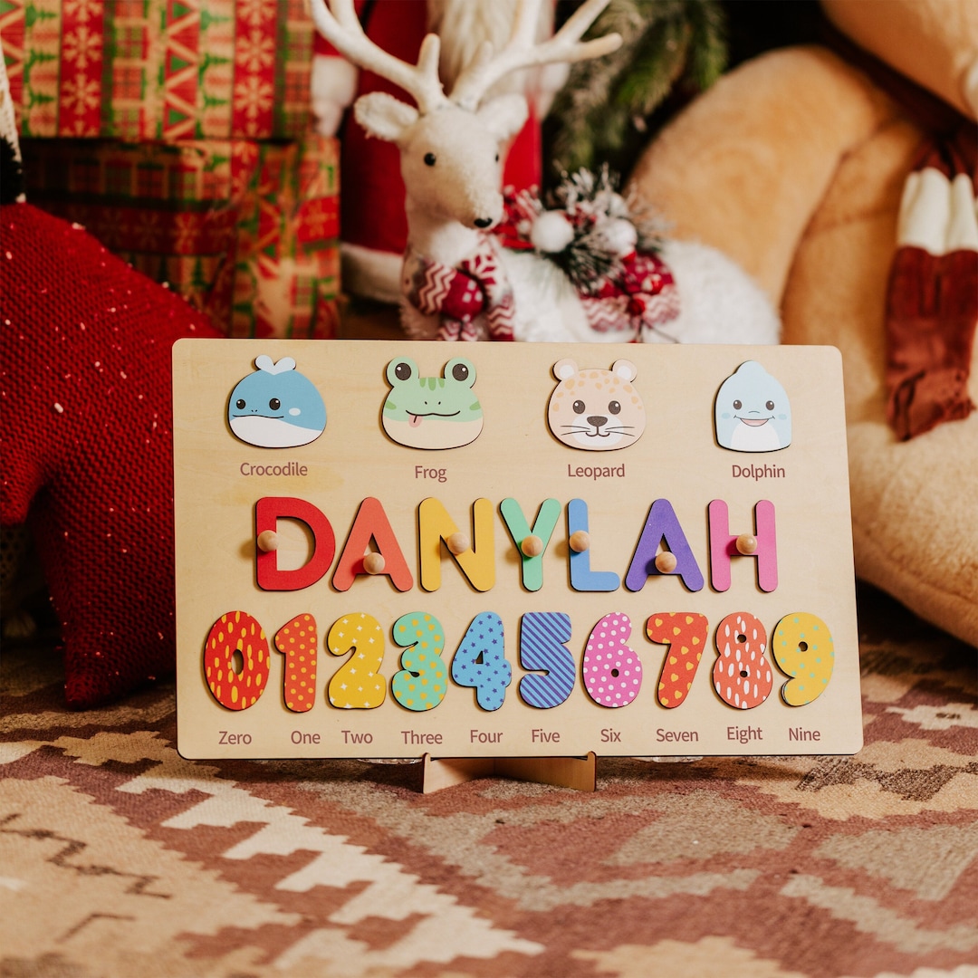 Custom Kids Name Puzzle With Pegs, Animal Puzzle With Numbers, Baby ...