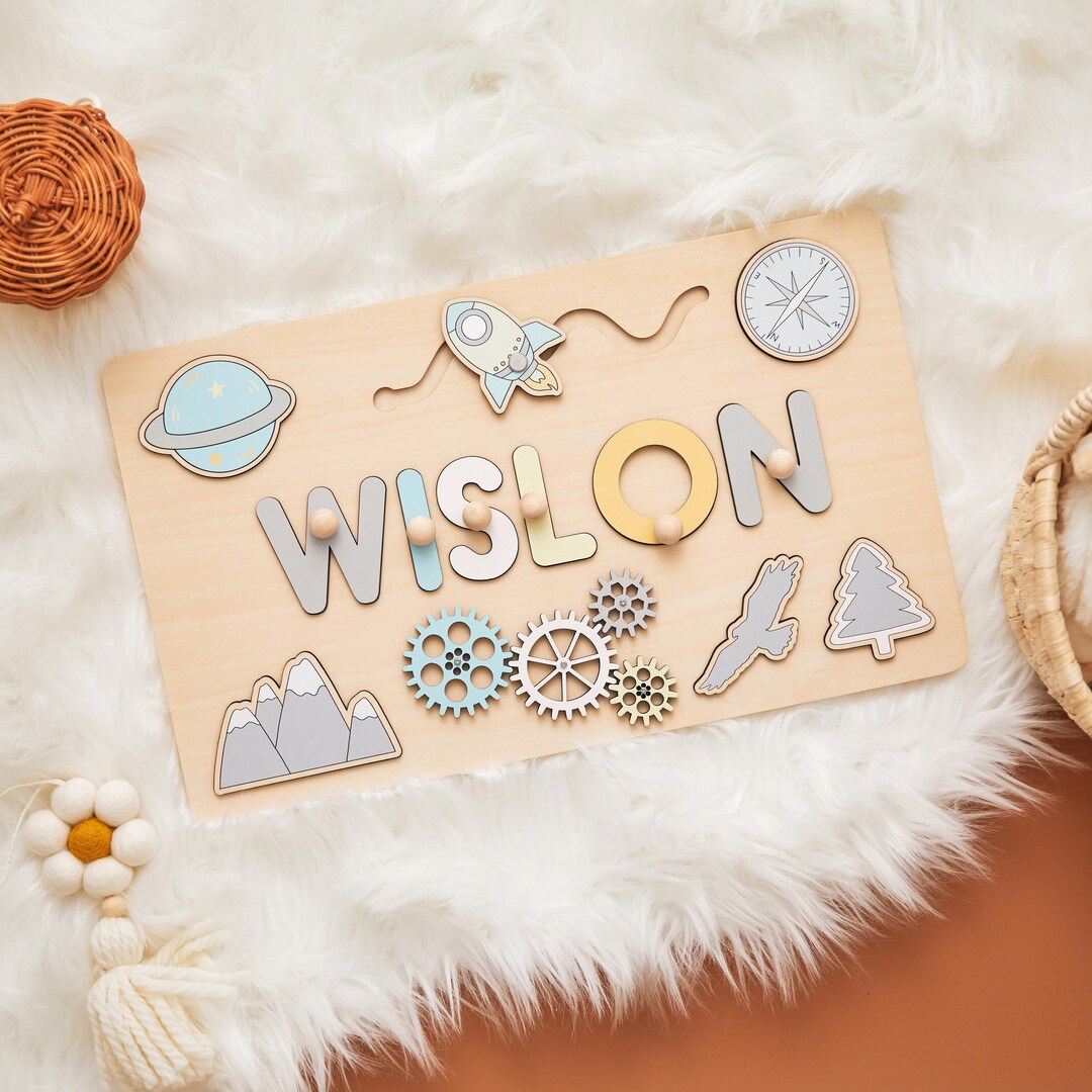 Wooden Busy Board, Personalized Name Puzzle, Baby Girl Gift, First ...