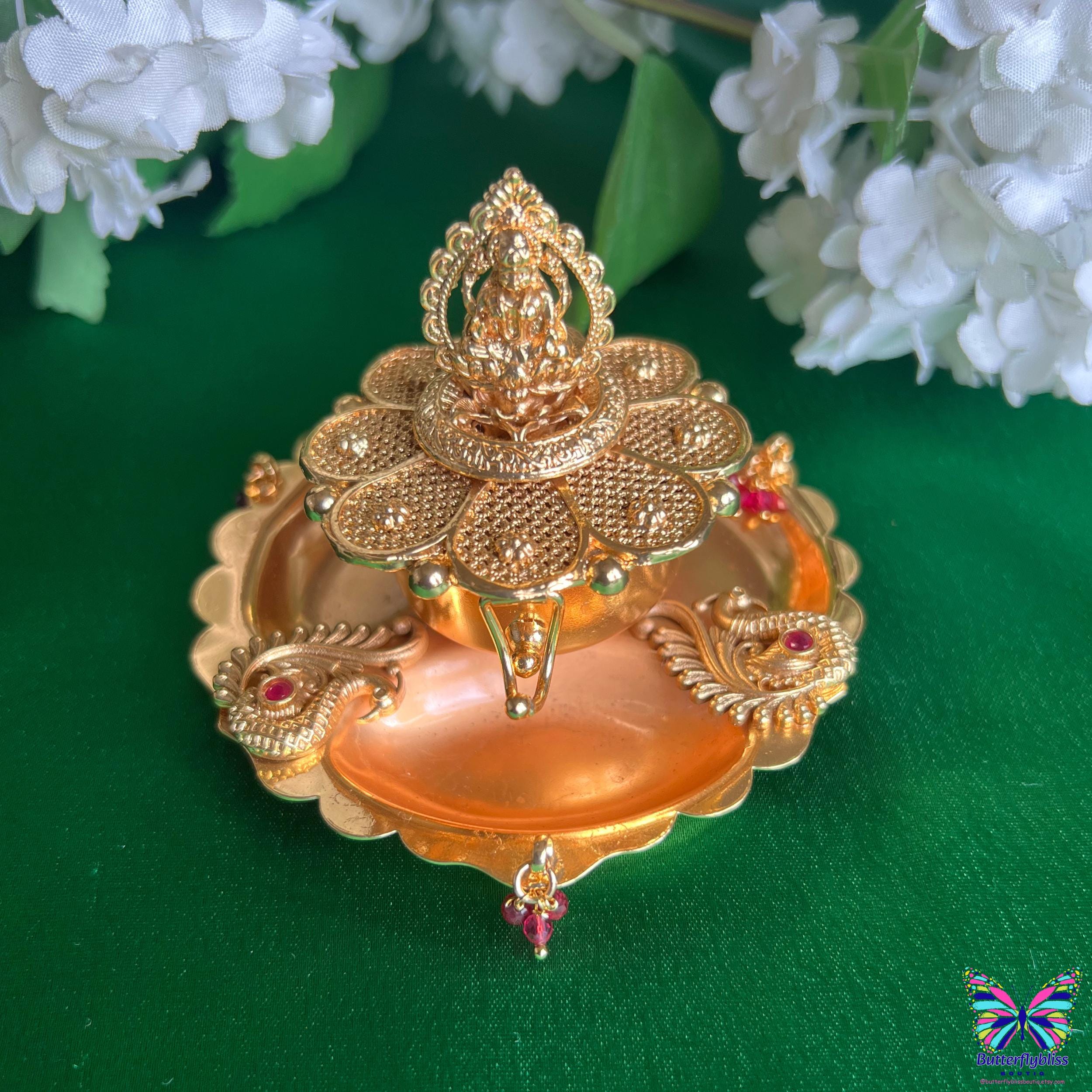 Goddess Laxmi Gold Plated Haldi Kumkum Dabbi Gold Plated Sidoor Dabbie ...