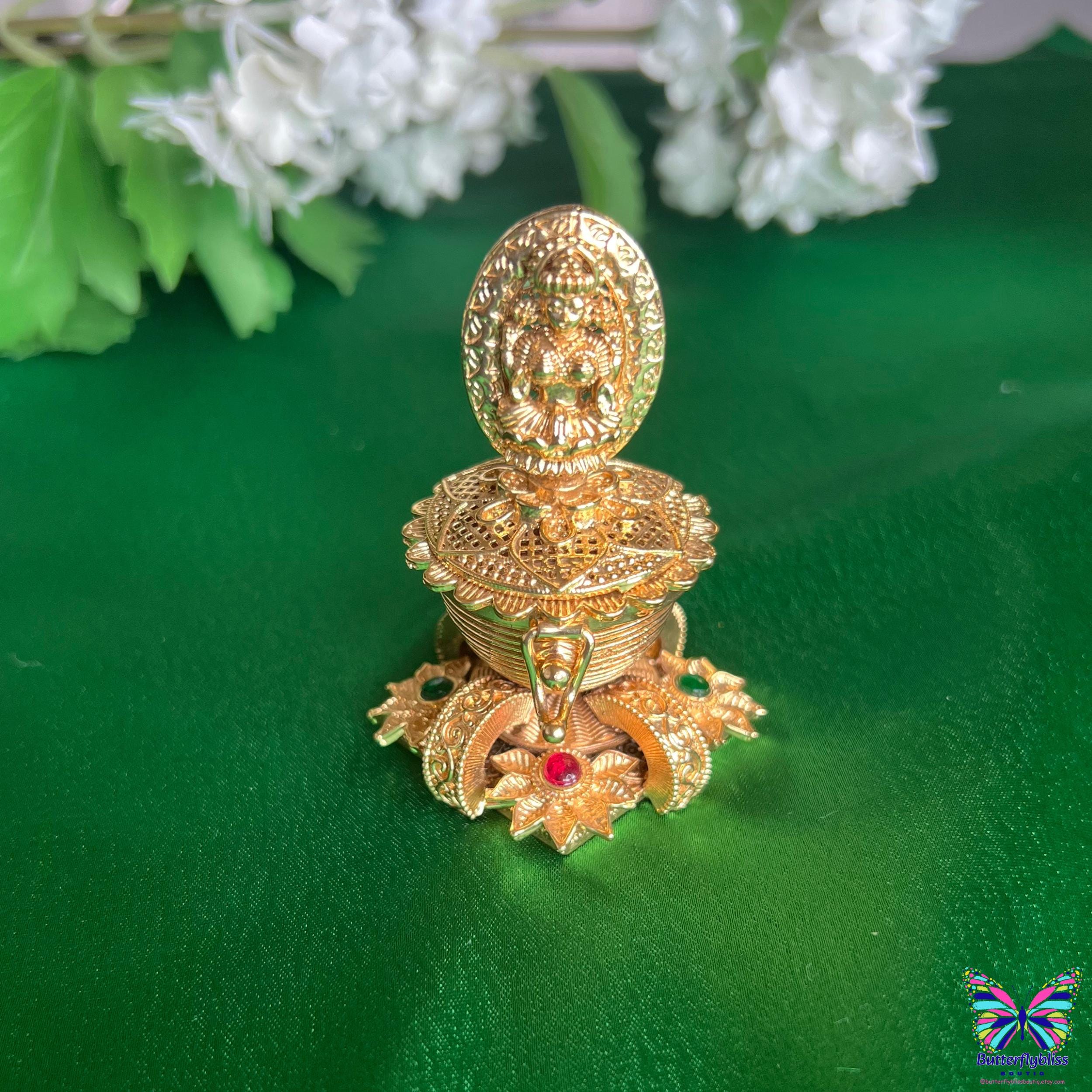 Goddess Laxmi Gold Plated Haldi Kumkum Dabbi Gold Plated Sidoor Dabbie ...