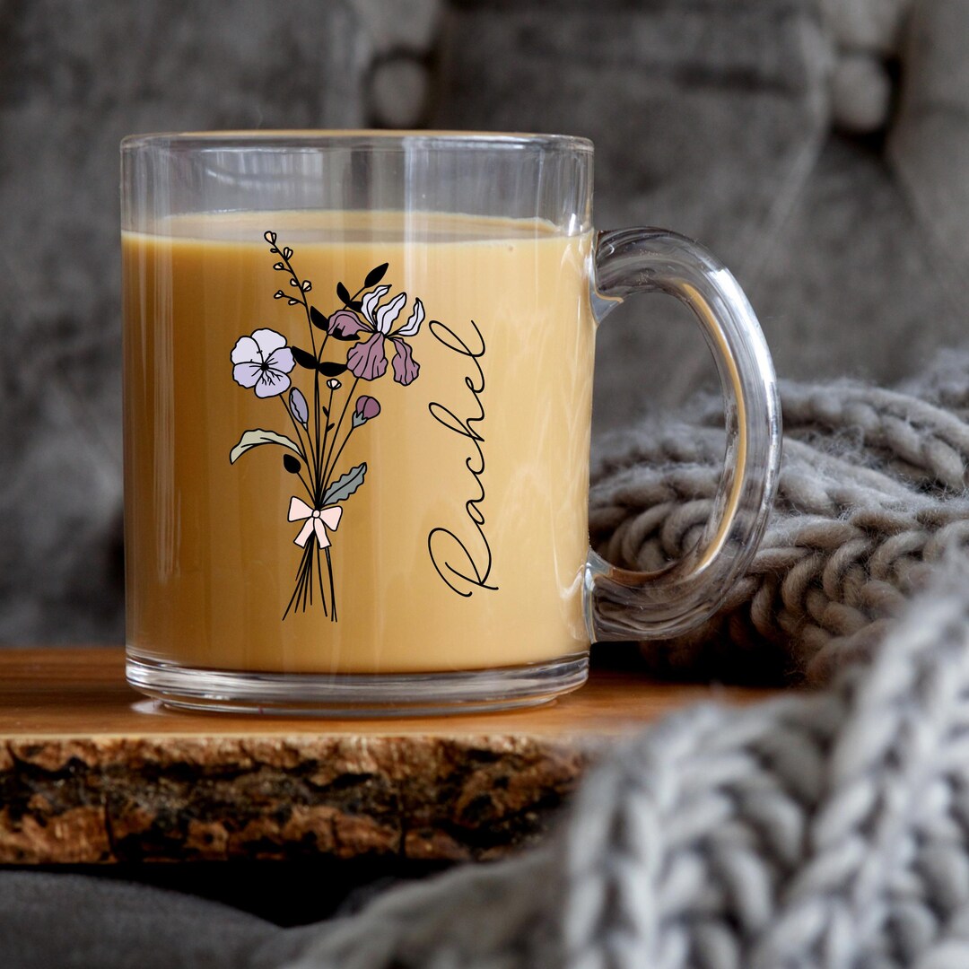 Personalized Floral Glass Mug Custom Name Coffee Cup Birthday Gift for ...