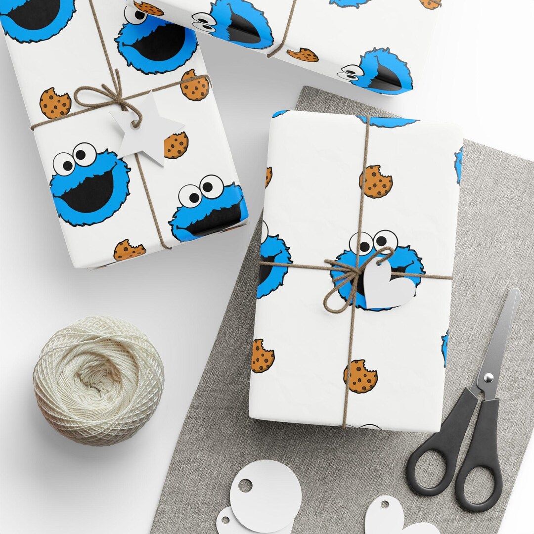 Cookie Monster Pattern Wrapping Paper | Blue Sesame Character Cookies ...