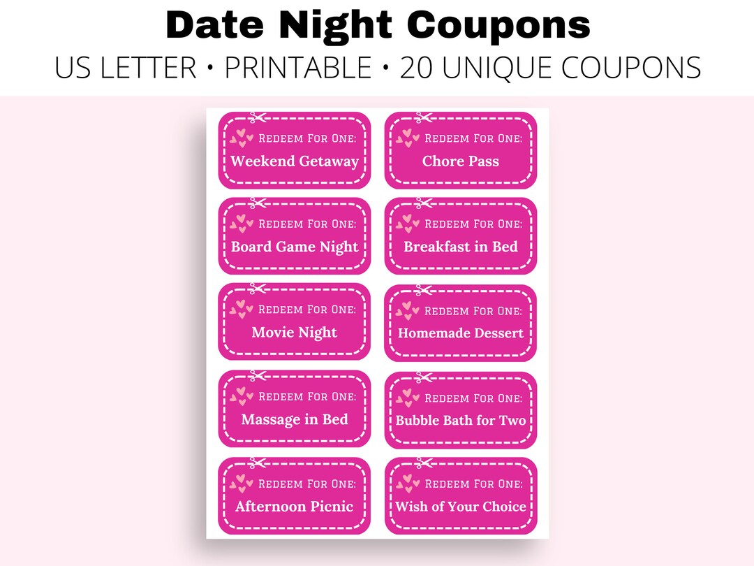 20 Date Night Coupons | Instant Download - Etsy