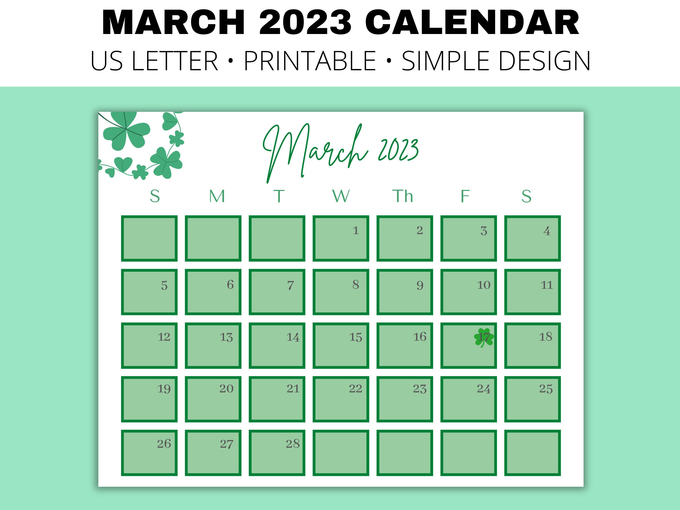 Printable March 2023 Calendar Instant Download - Etsy