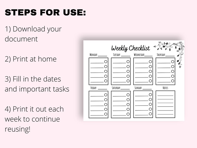 Printable Weekly Checklist | Instant Download - Etsy