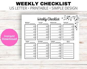Weekly Checklist / Printable Weekly Checklist / Life Planner / Planner ...