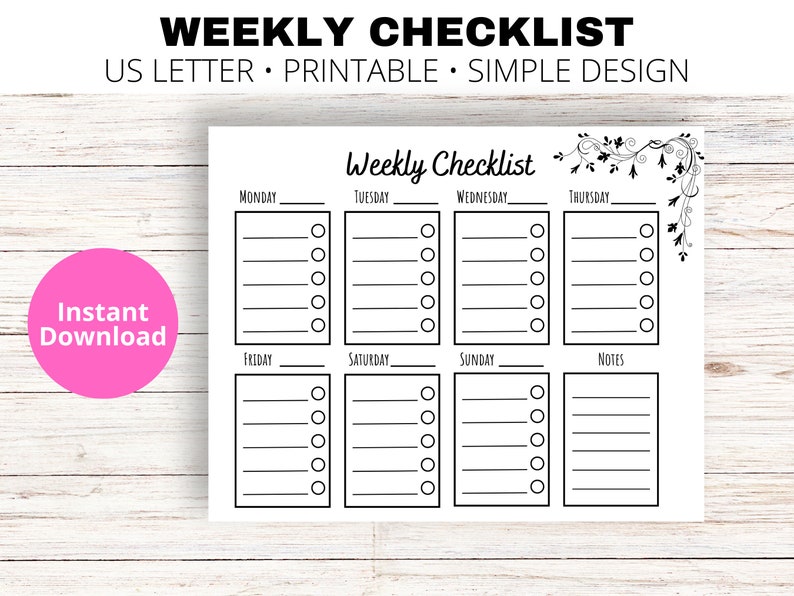 Printable Weekly Checklist | Instant Download - Etsy